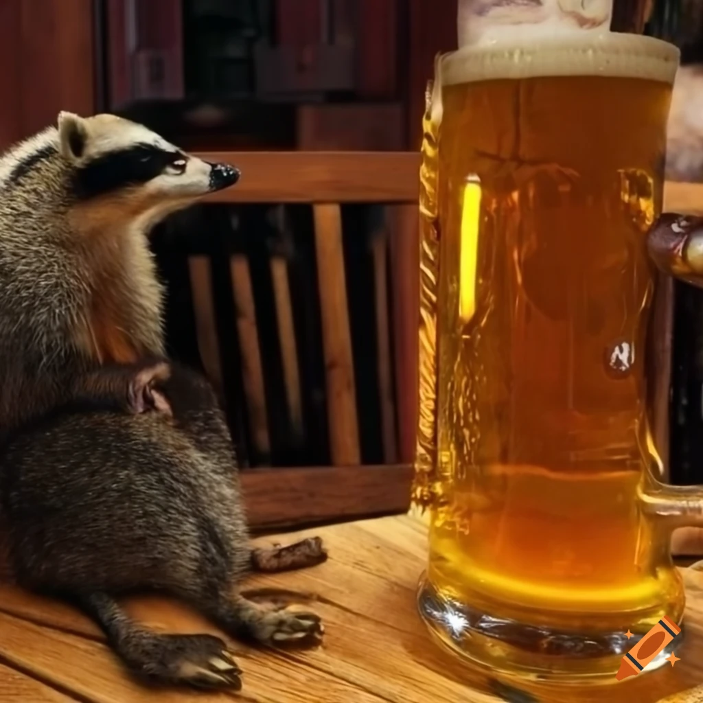 Badgers in a pub enjoying a beer on Craiyon