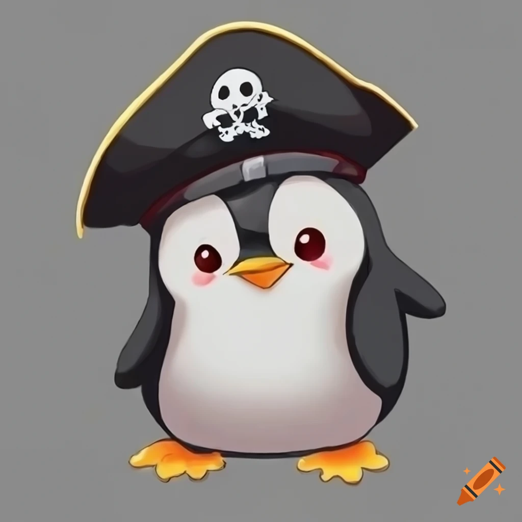 Anime cute penguin wearing a pirate hat on Craiyon