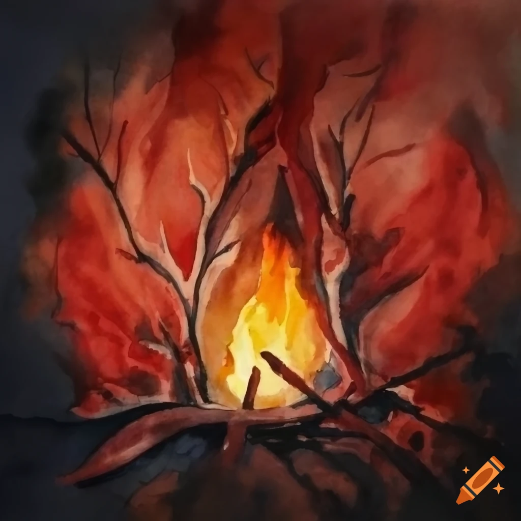 Watercolor painting of a burning bush on Craiyon