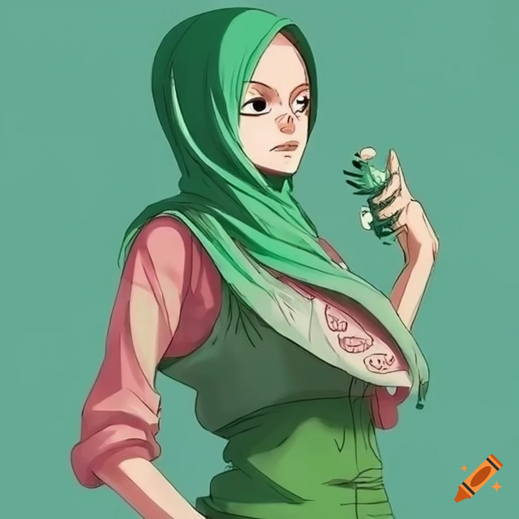 Girl wearing green hijab from one piece anime on Craiyon