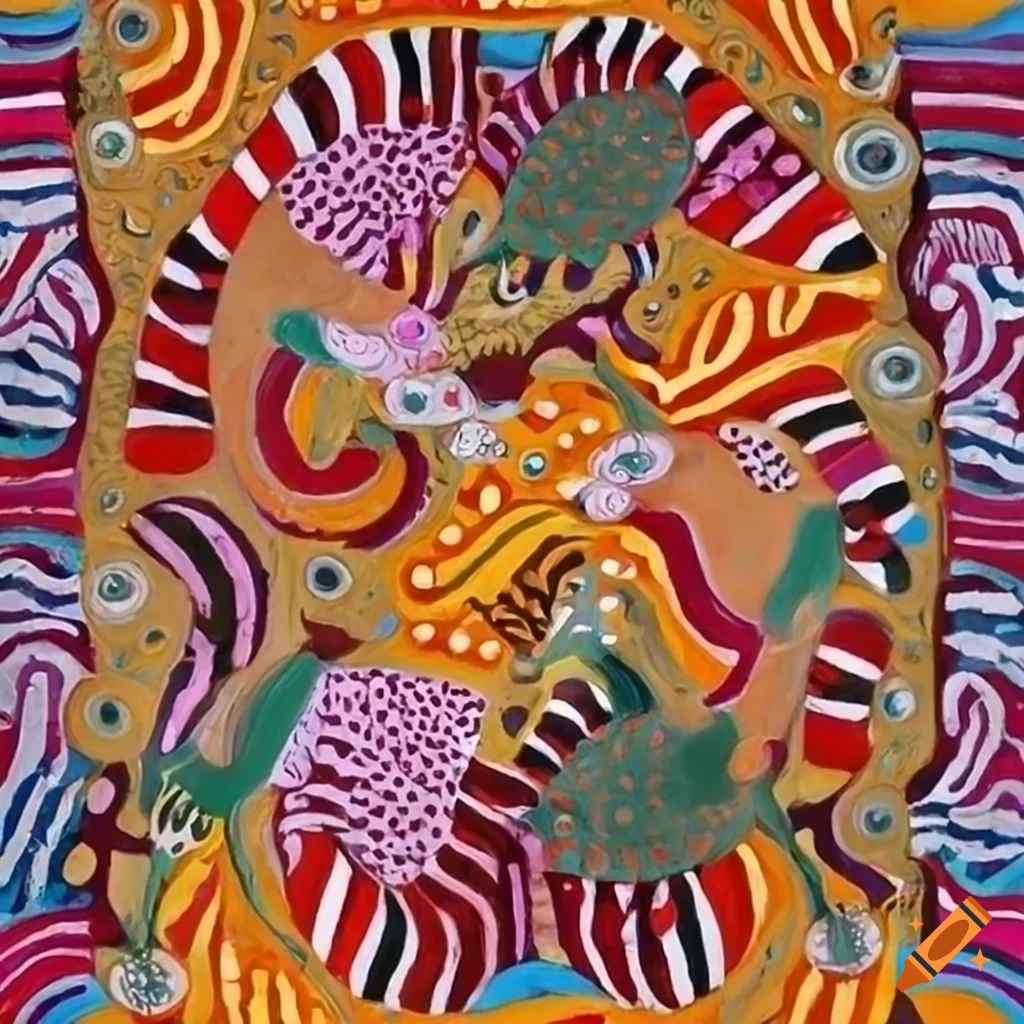 Colorful Tinga Tinga style painting with vibrant patterns on Craiyon