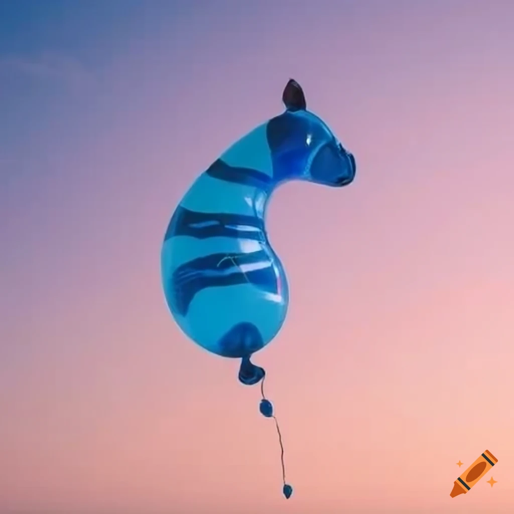 Colorful zebra-shaped balloon on a string in cloudy sky on Craiyon