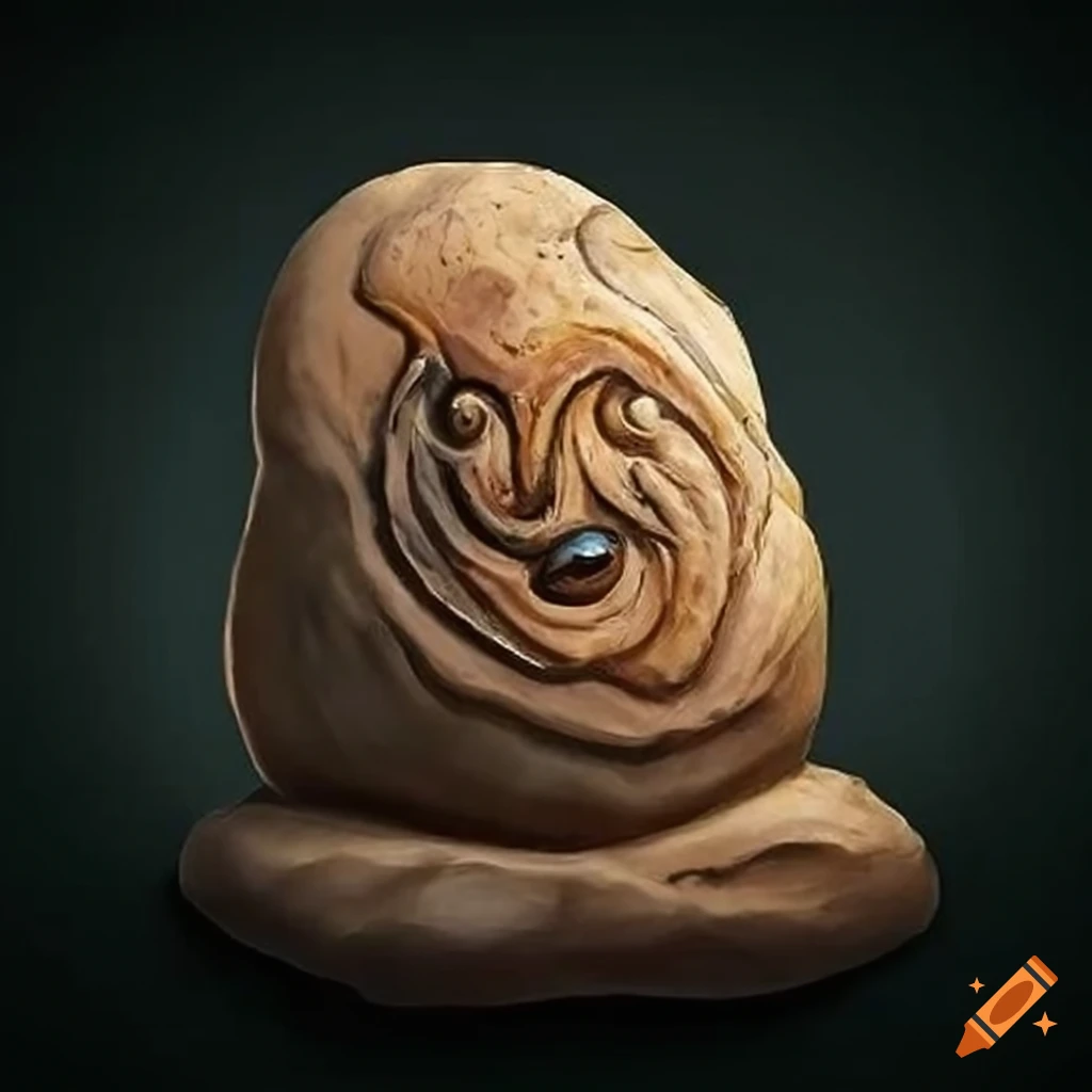 Close-up of the Humble Hearthstone, a small smooth stone on Craiyon