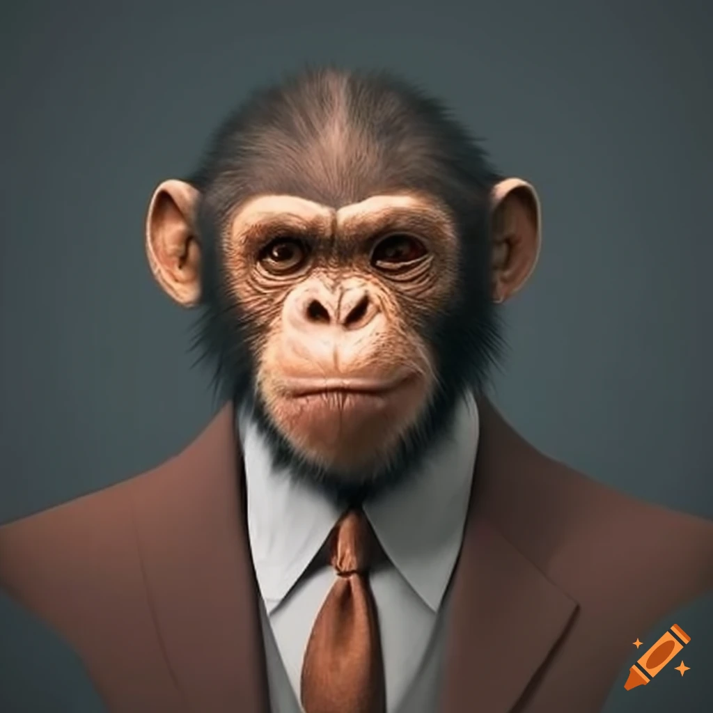 Charming chimpanzee wearing a suit on Craiyon