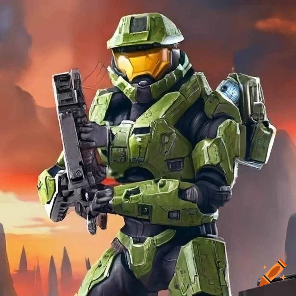 Crossover of firefighter and master chief from halo on Craiyon