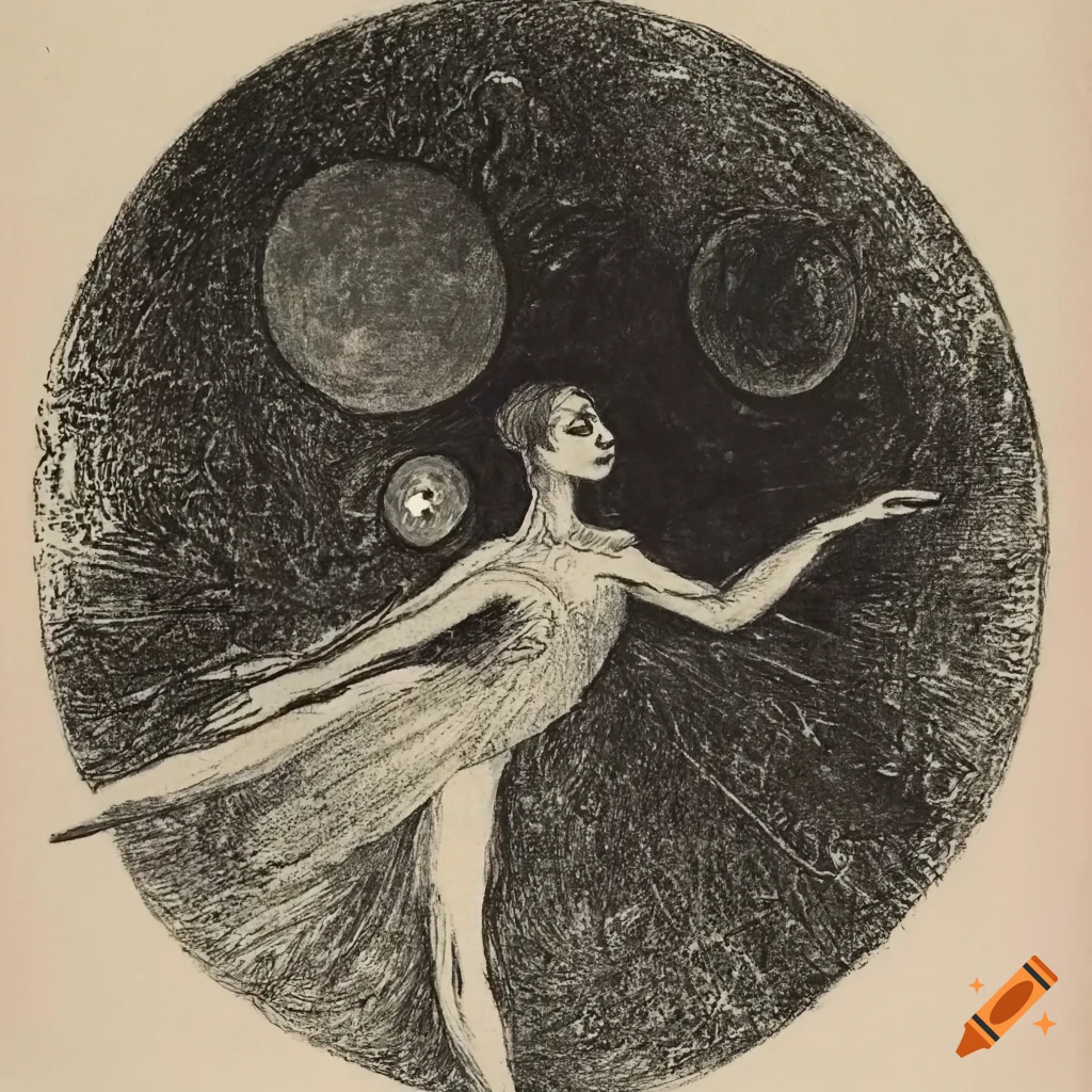Ballet dancers in a celestial dreamscape influenced by the moon on Craiyon