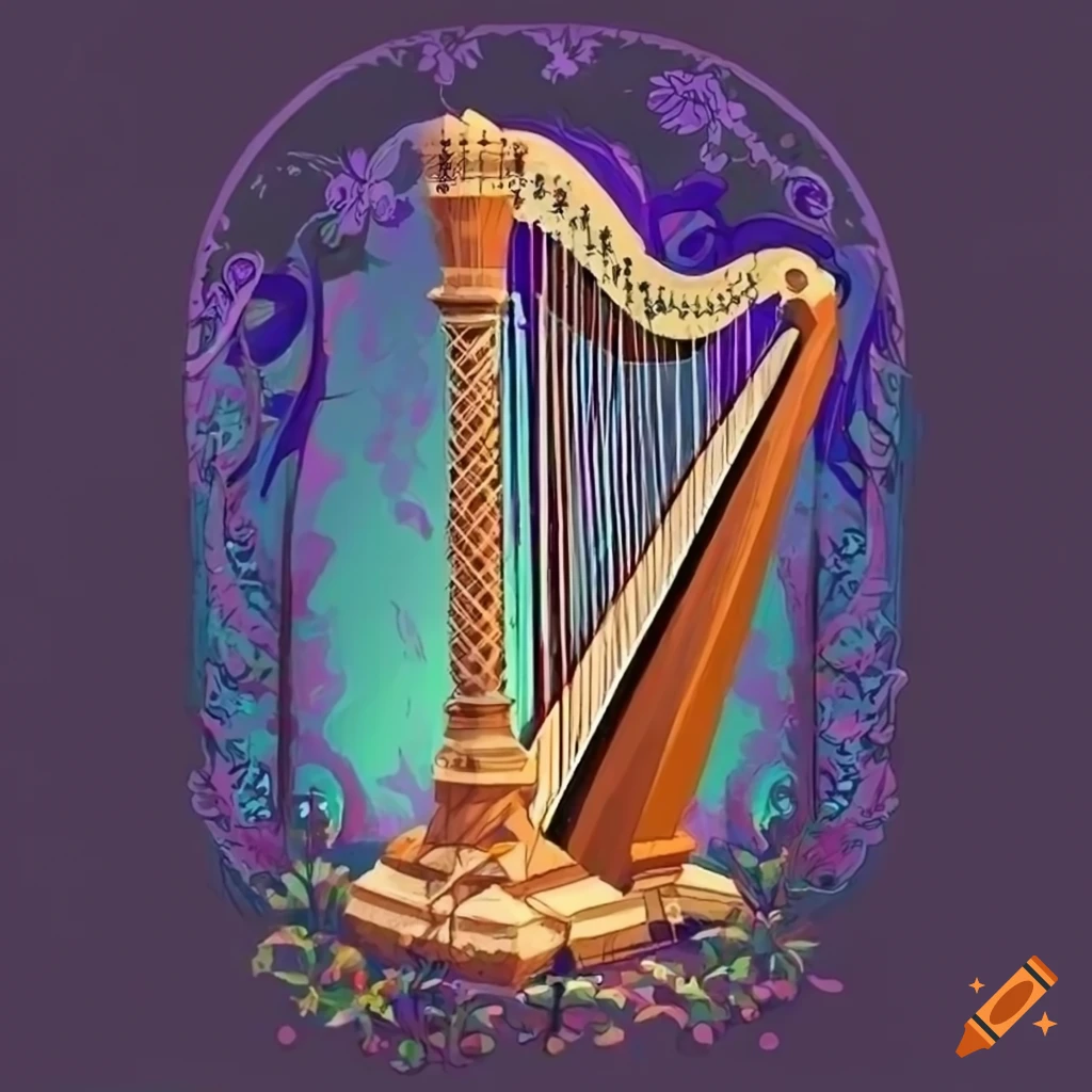 Enchanting irish harp illustration in therapeutic lo-fi style on Craiyon