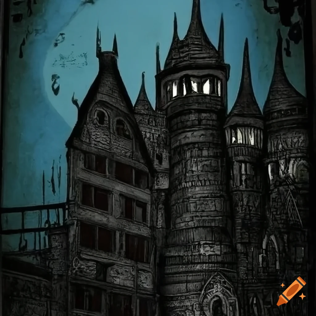 Sinister castle in a kafkaesque medieval town inspired by Lovecraft ...