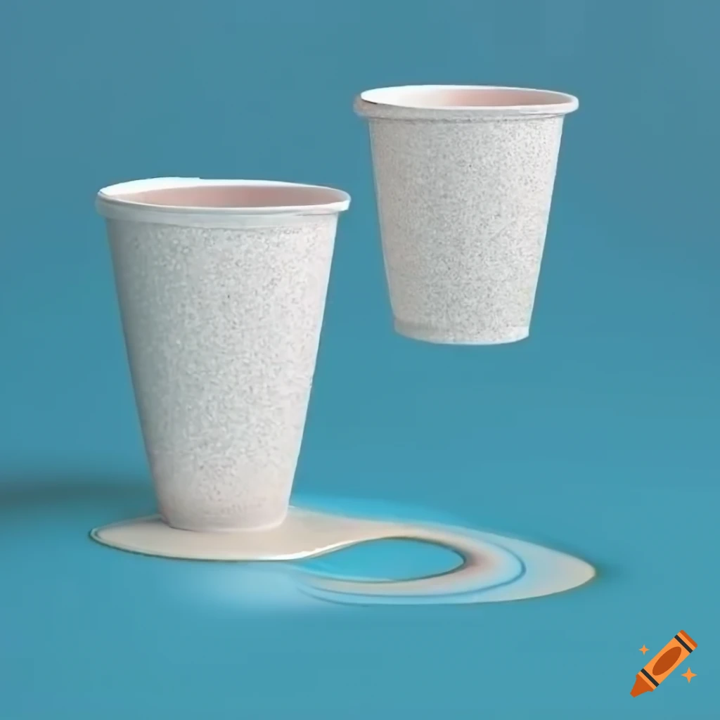 Styrofoam double cup spilling glitter liquid, 3D render on Craiyon