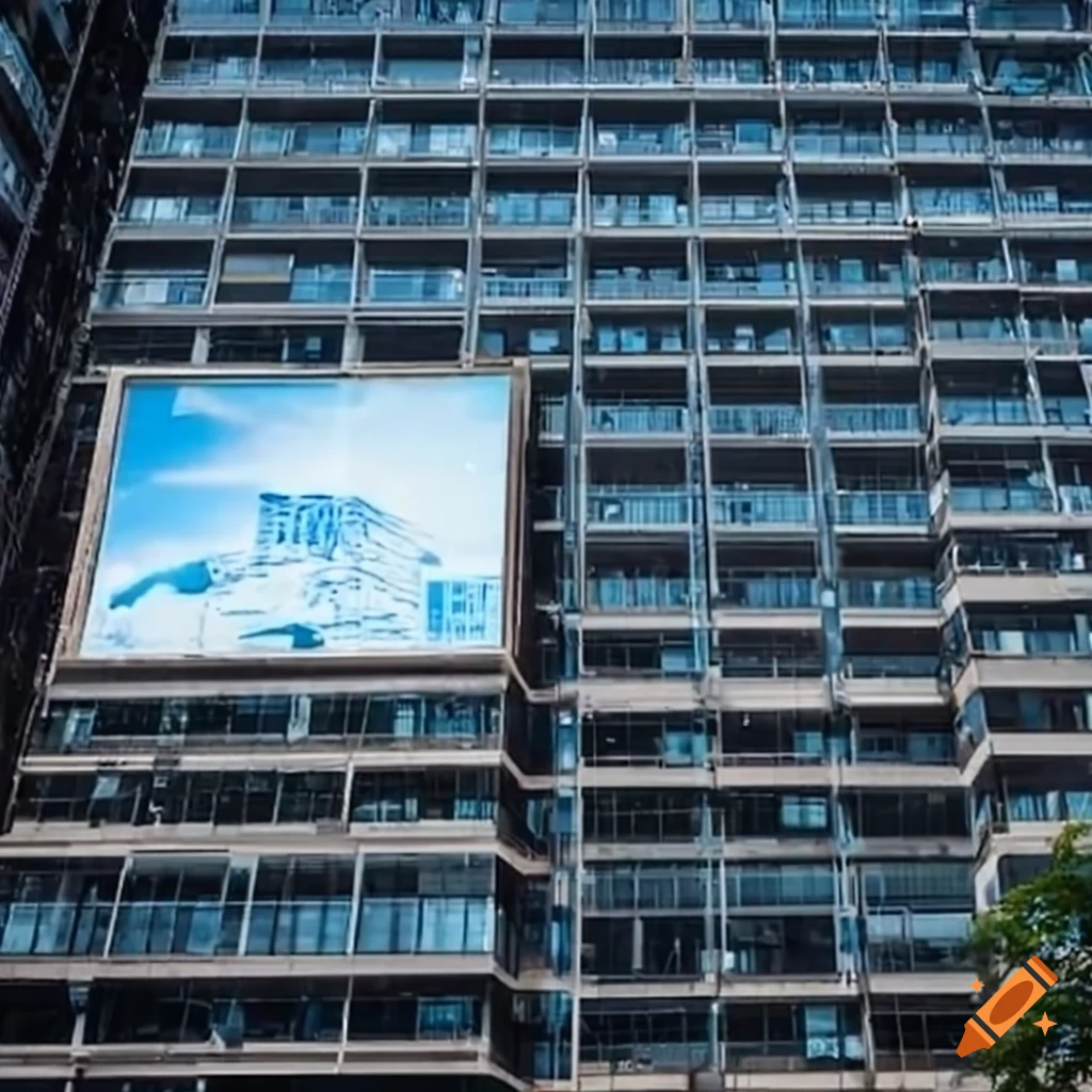 City building with a giant screen on Craiyon