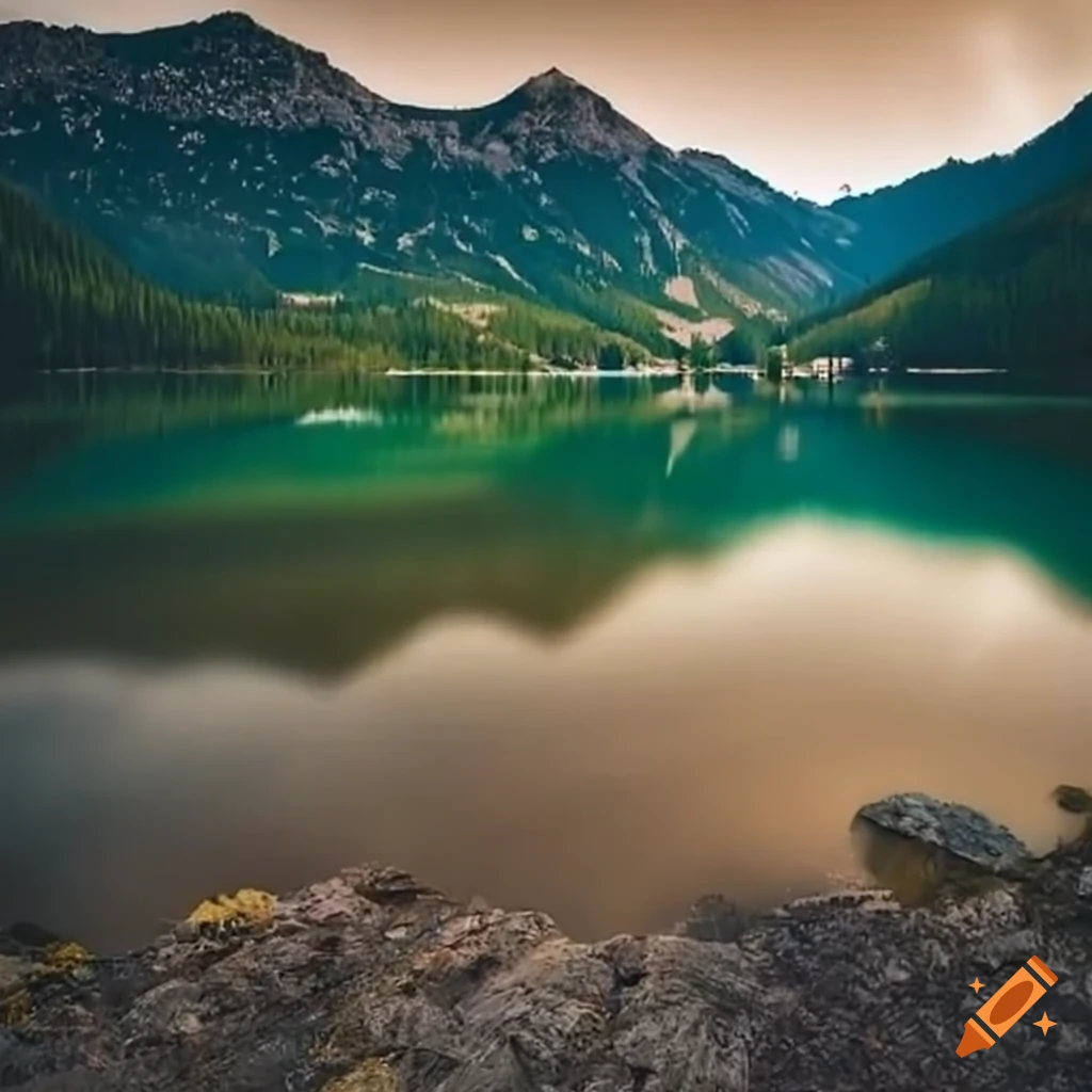 Mountain lake on Craiyon