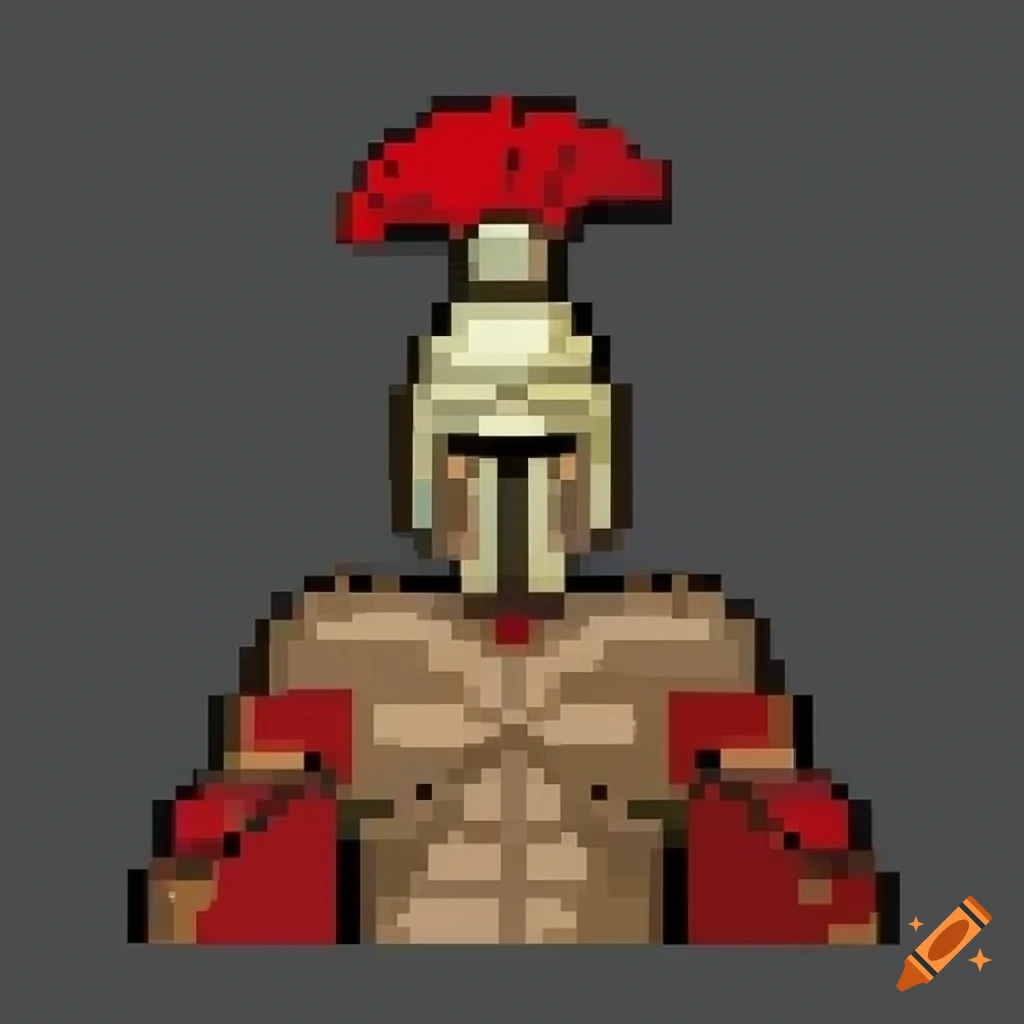 Pixel art of a roman spartan facing forward on Craiyon