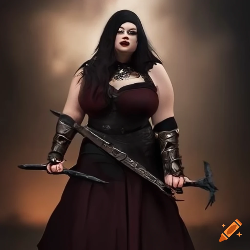 Confident plus size goth female warrior on Craiyon