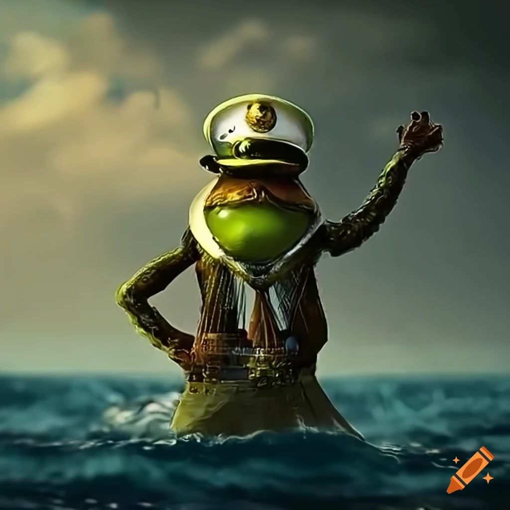 Frog captain saluting on a ship on Craiyon