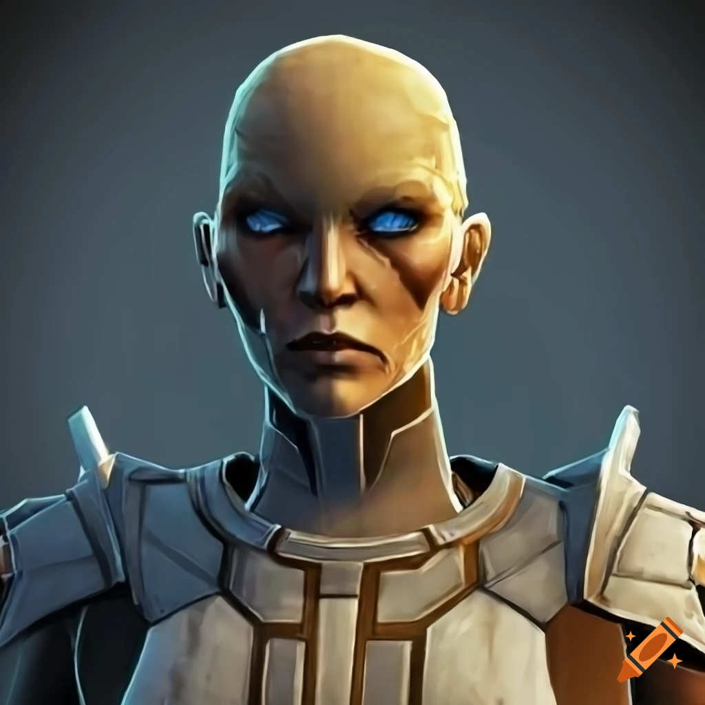 Legendary jedi knight standing proudly in ancient ruins on Craiyon