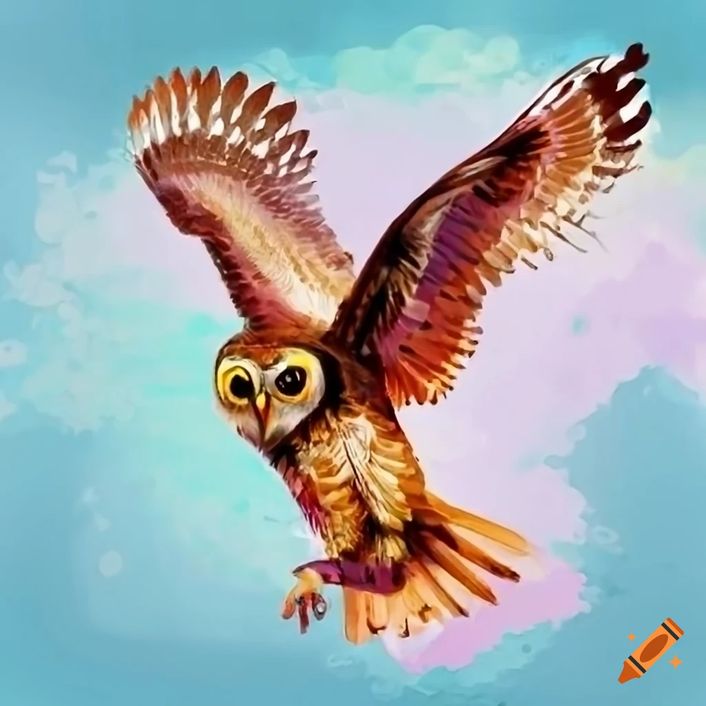 Funky owl in flight on Craiyon