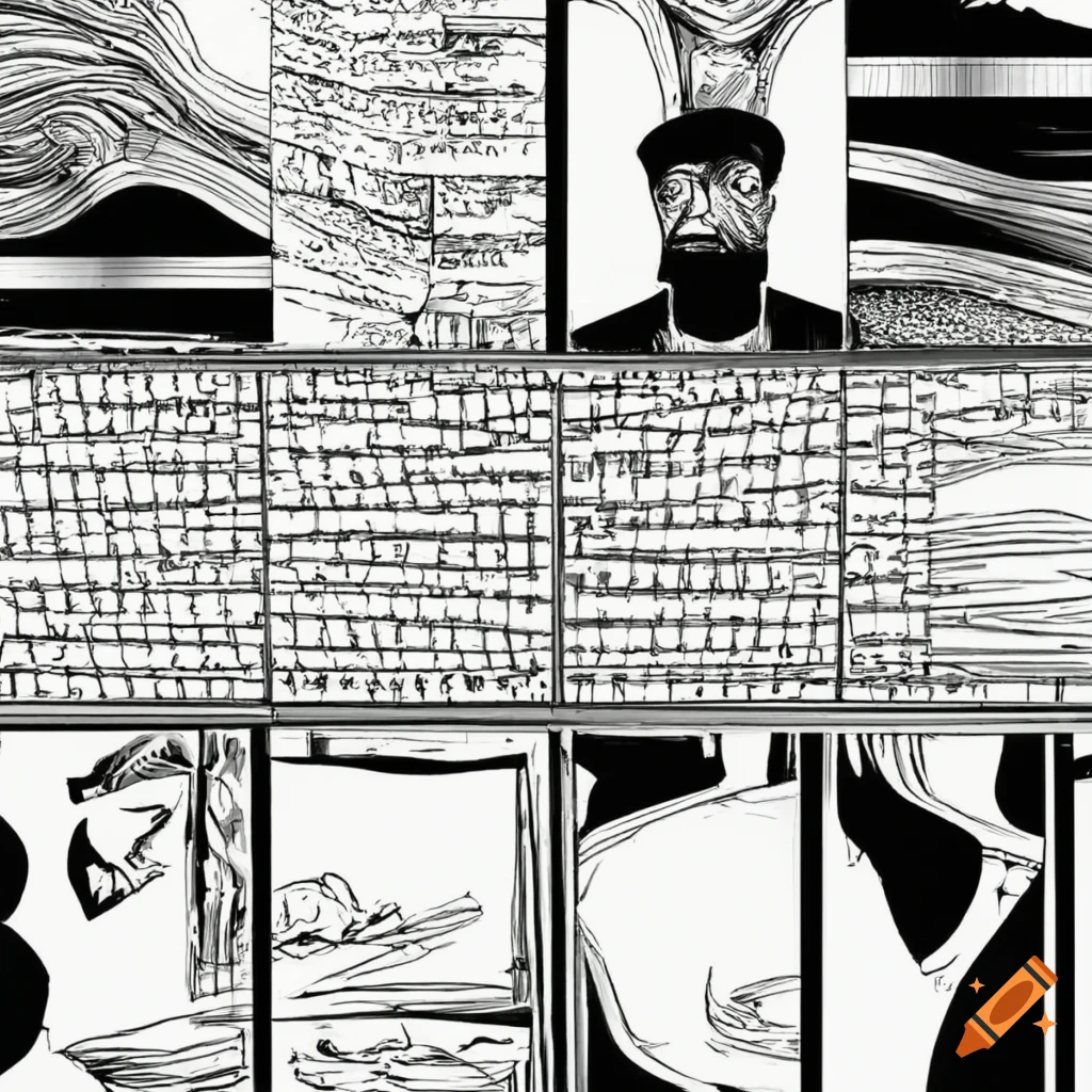 Black and white graphic novel style panels on Craiyon