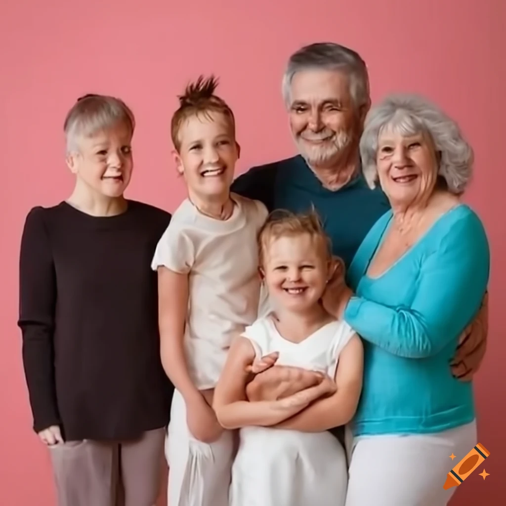 Happy multi-generational family including grandparents and children on ...