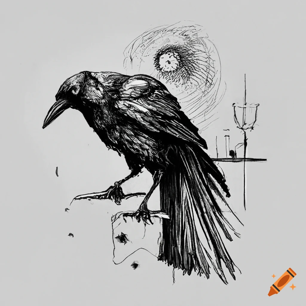 Decayed crow ink drawing in the style of hans bellmer on Craiyon