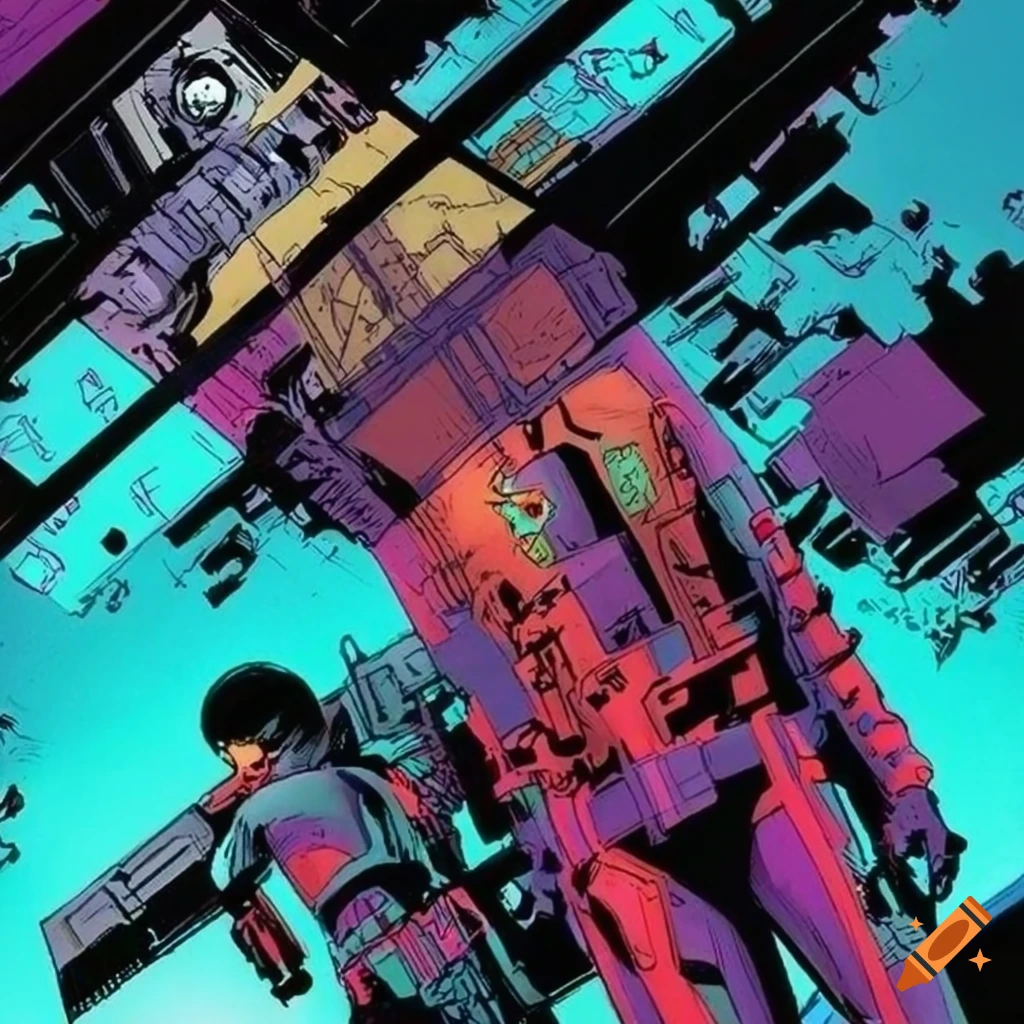 Sci-fi comic book cover with cyberpunk art style on Craiyon