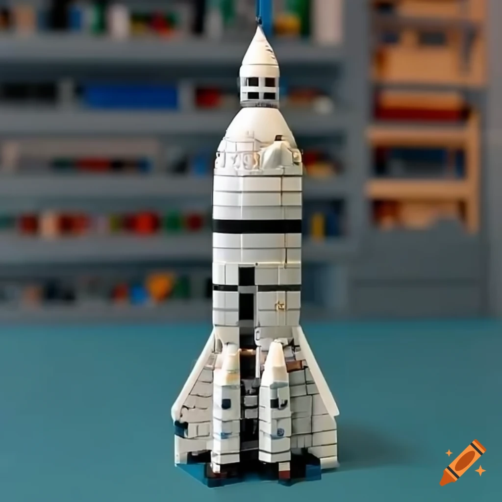Hyper realistic miniature moon rocket made with Lego bricks on Craiyon