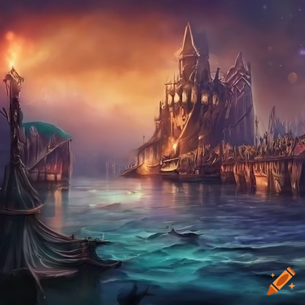 Harbor of elven magic-fantasy lovers in an ethnic fantasy setting on Craiyon