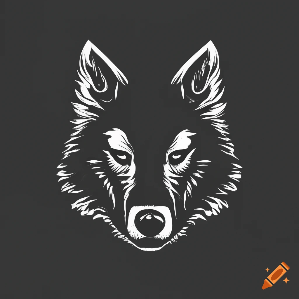 Simple black and white vector style wolf head with high contrast on Craiyon