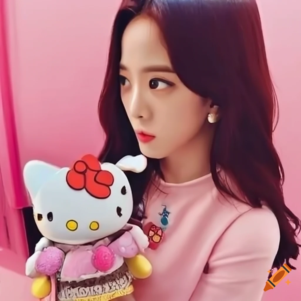 Jisoo meeting hello kitty on Craiyon