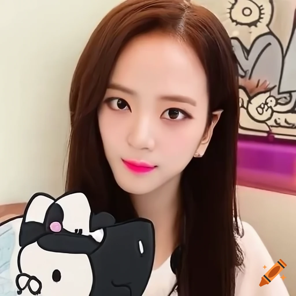 Jisoo meeting hello kitty on Craiyon