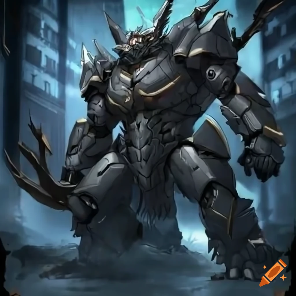 Fenrir mecha with sharp edges and facets of armor on Craiyon