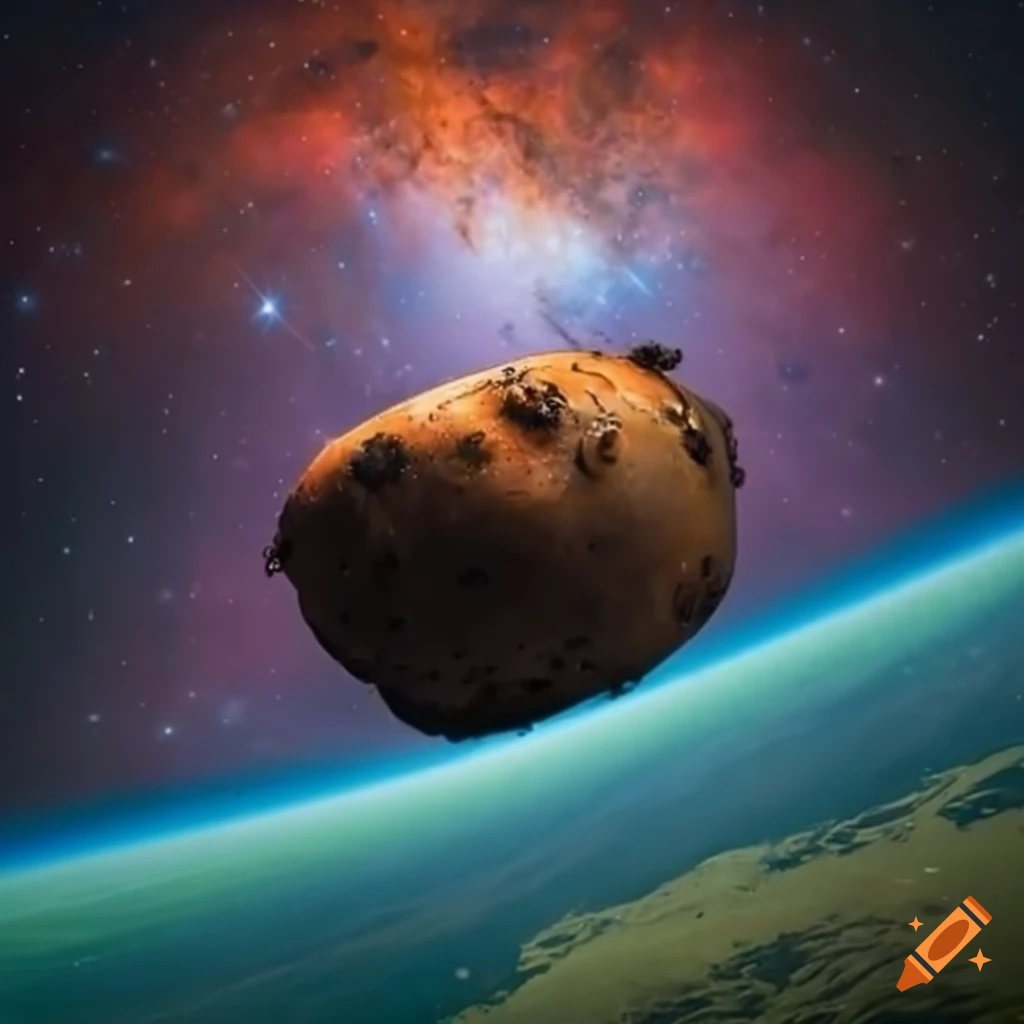 Space station in space with starry background and nebulas above a green planet on Craiyon