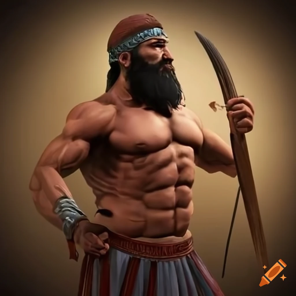 Muscular ancient persian hero in traditional clothing on Craiyon