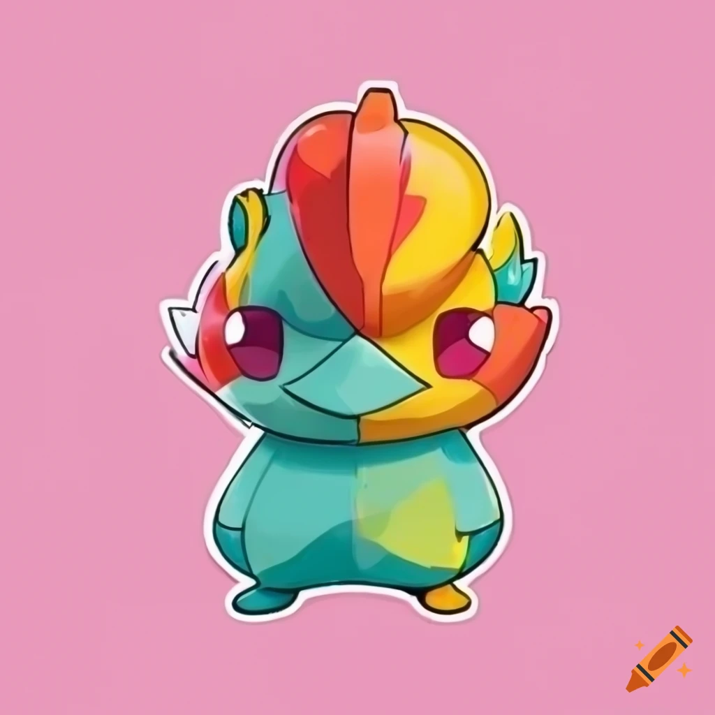 Colorful Pok\u00e9mon characters in a lively sticker top logo on Craiyon