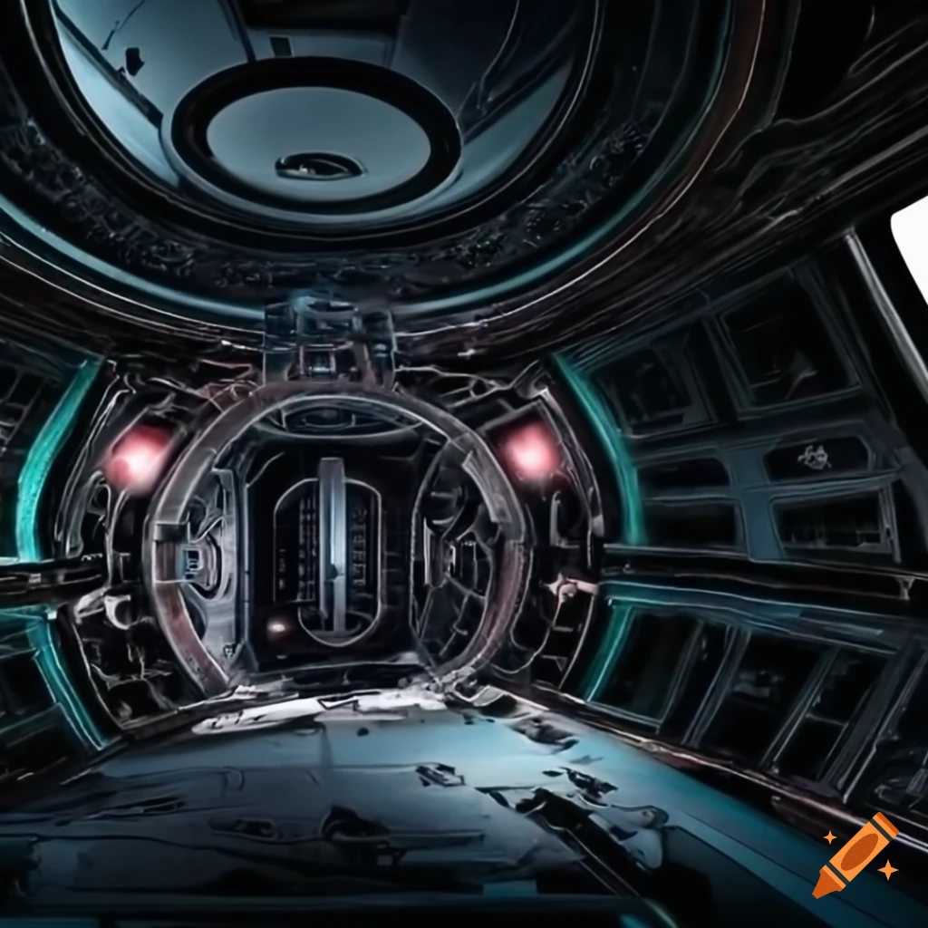 Interior of a dark elven spaceship with hyper-realistic details on Craiyon
