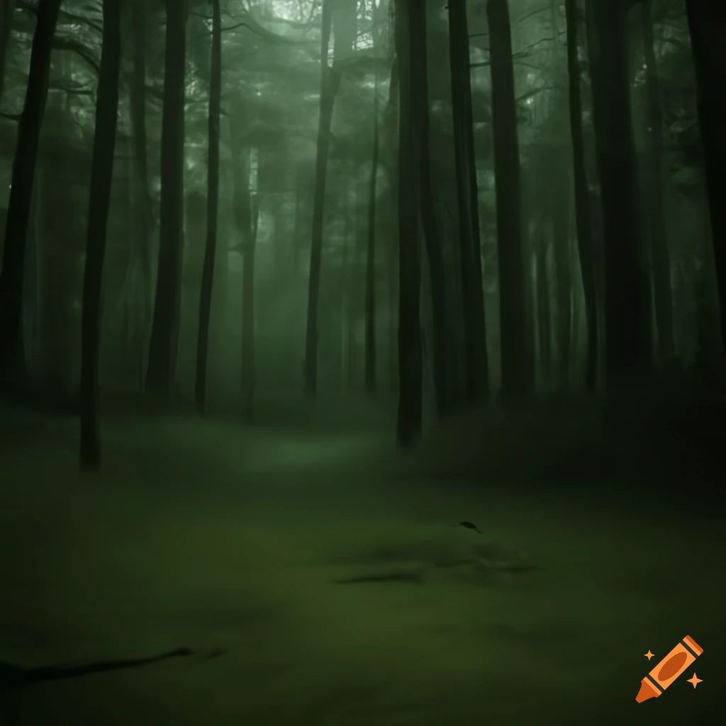 Creepy dark green forest on Craiyon
