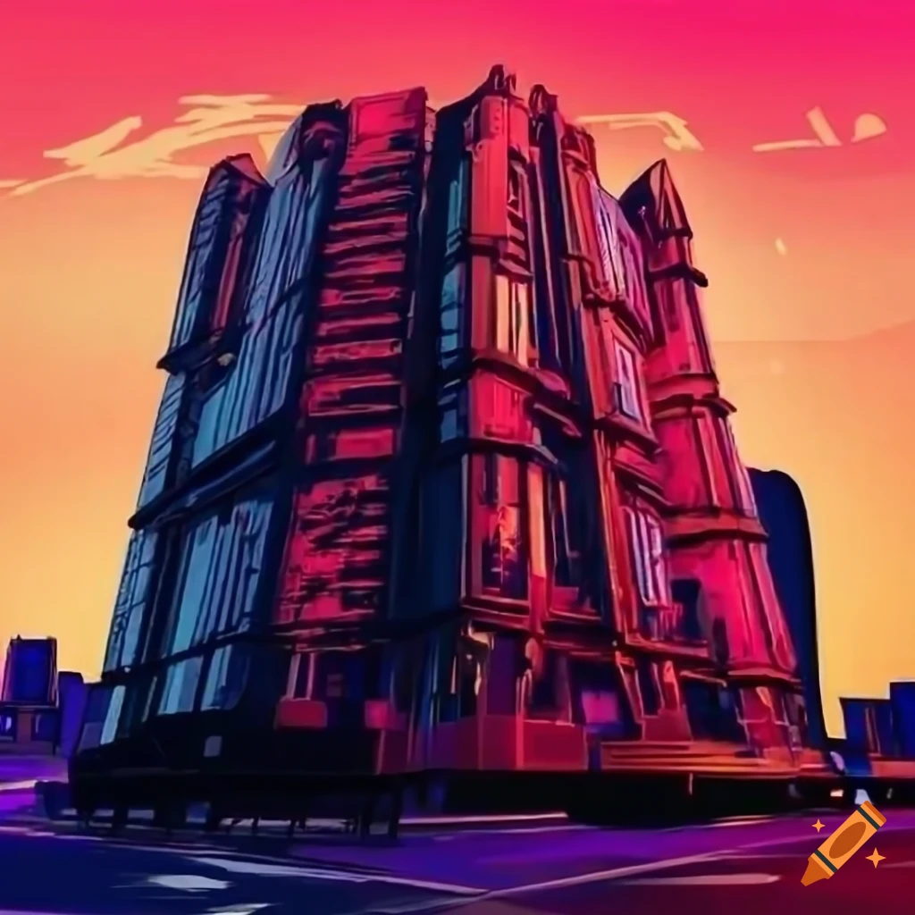 Futuristic retro buildings and people in gta style cyber punk setting ...