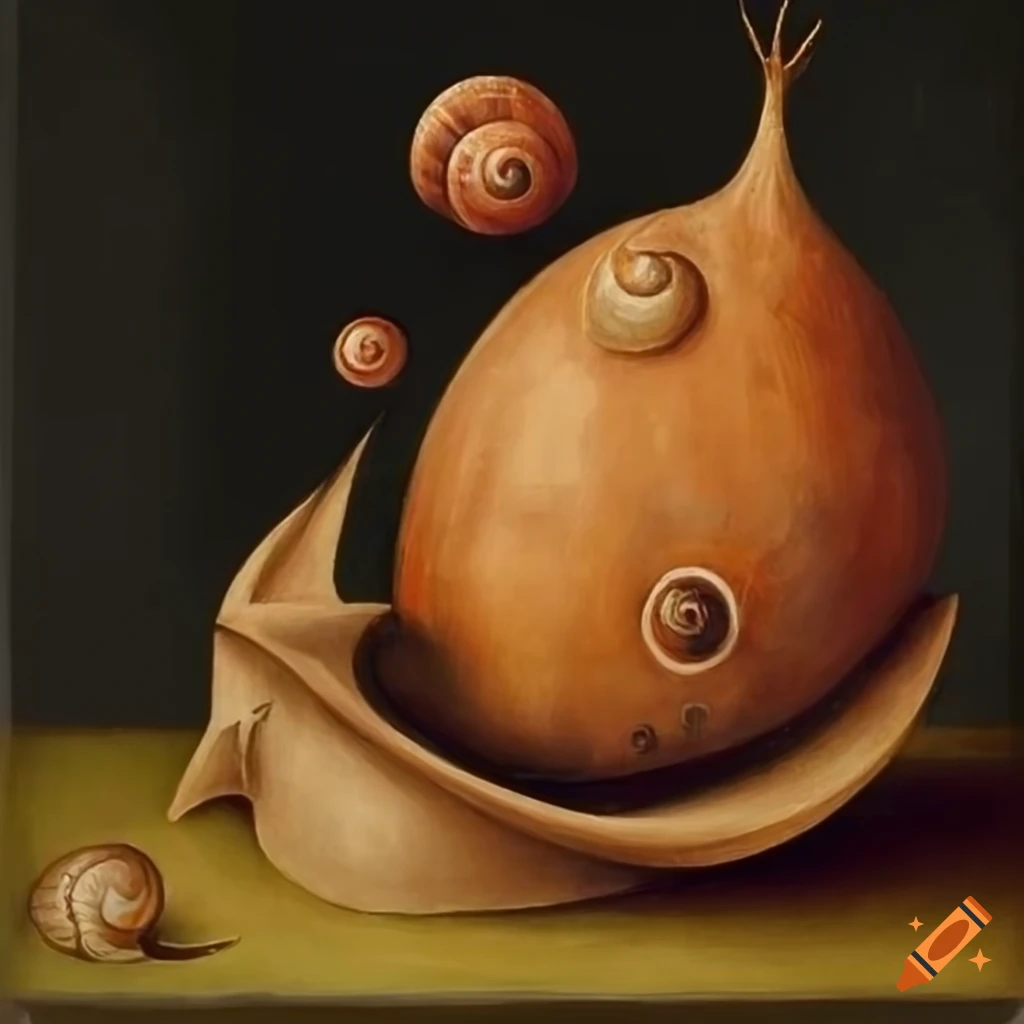 Painting of snails in the style of hieronymus bosch on Craiyon