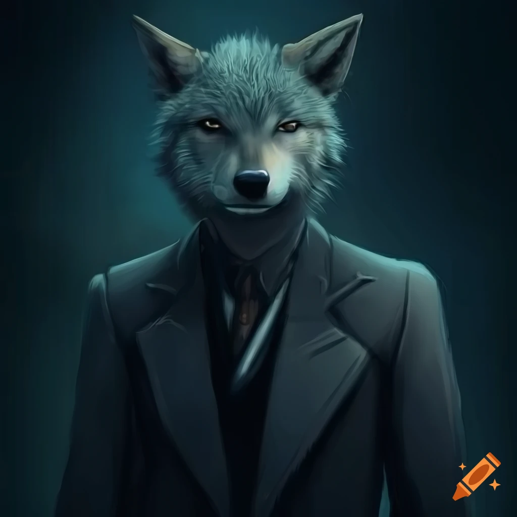 Furry man-wolf in suit under a full moon in a foggy forest on Craiyon