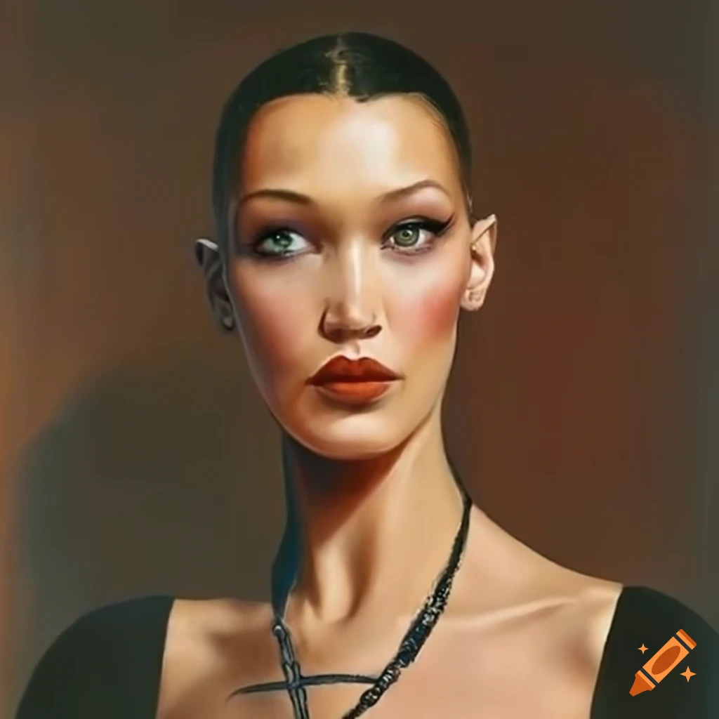 Portrait of bella hadid by rené magritte on Craiyon