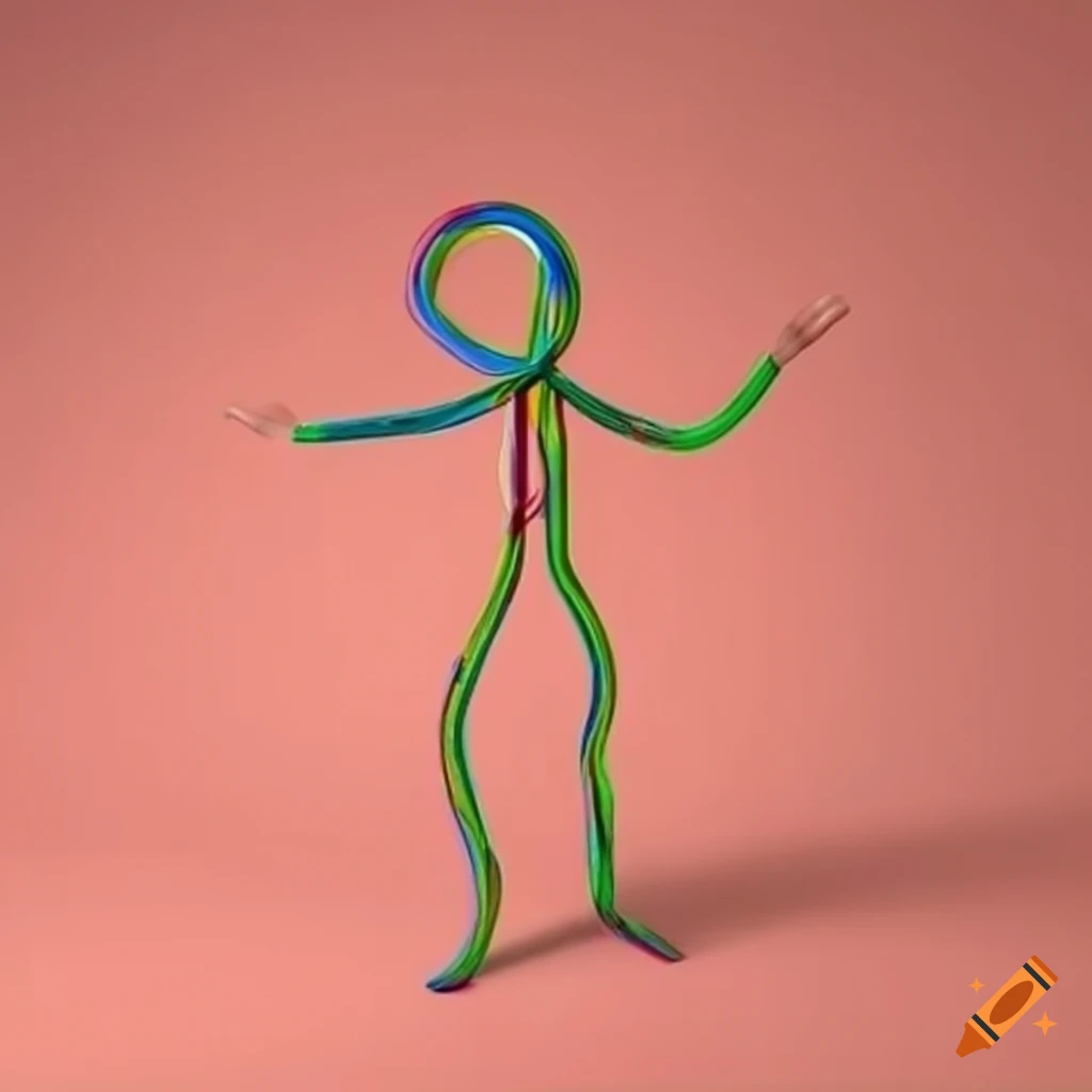 Colorful 3d stick figure made of tightly wound wires on Craiyon