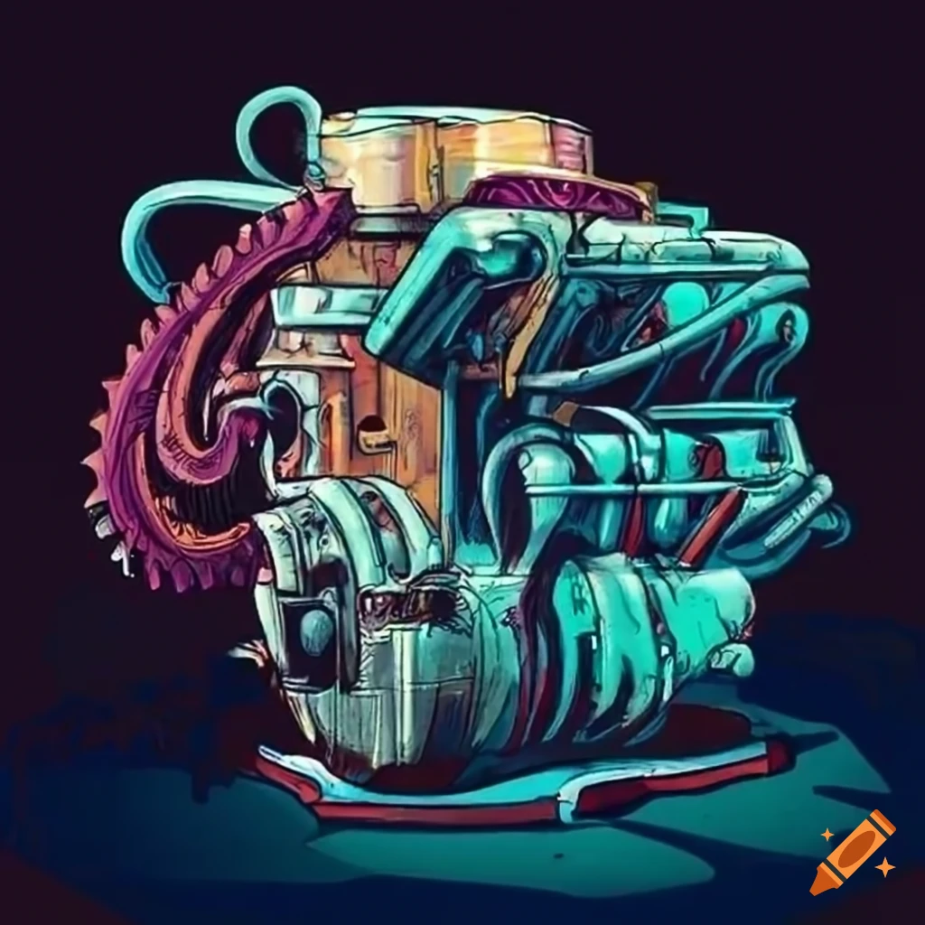 Diesel engine with tentacles and bones in graffiti style on Craiyon