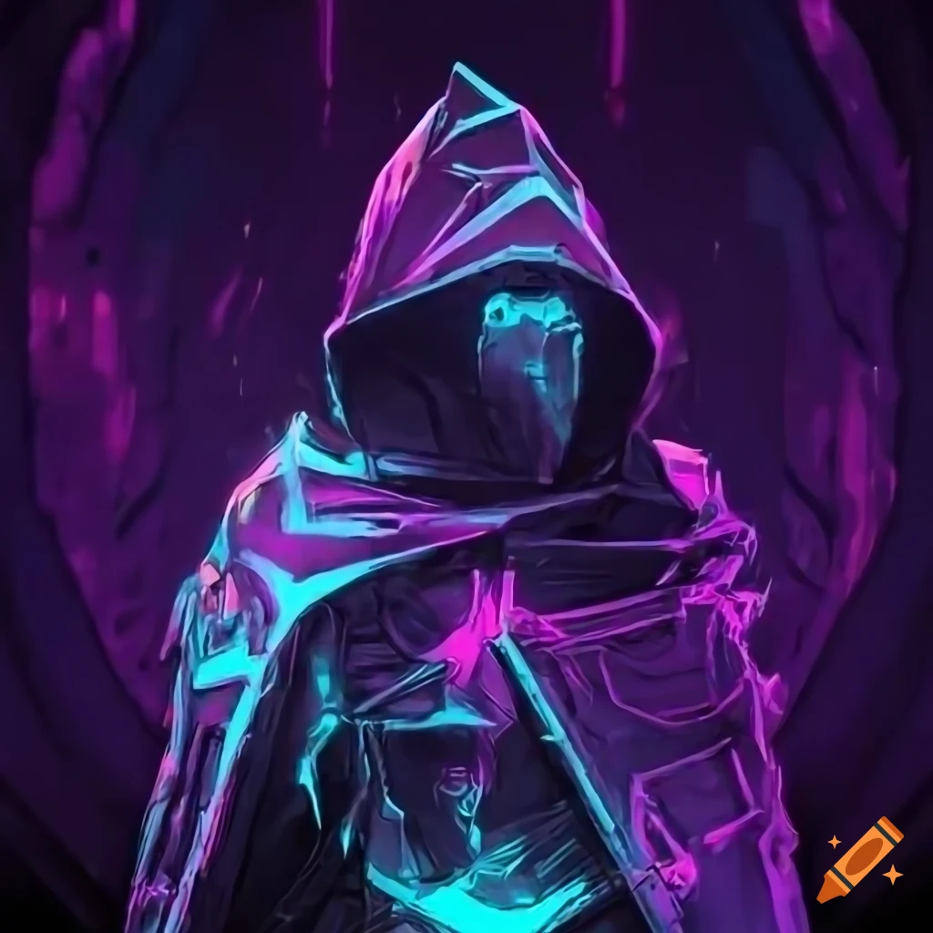 Knight with sword and shield in a retrowave synthwave cyberpunk style ...