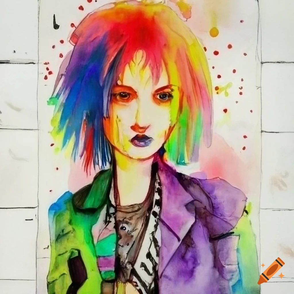 Realistic painting of a punk rock-girl in a postmodern street-scene on ...