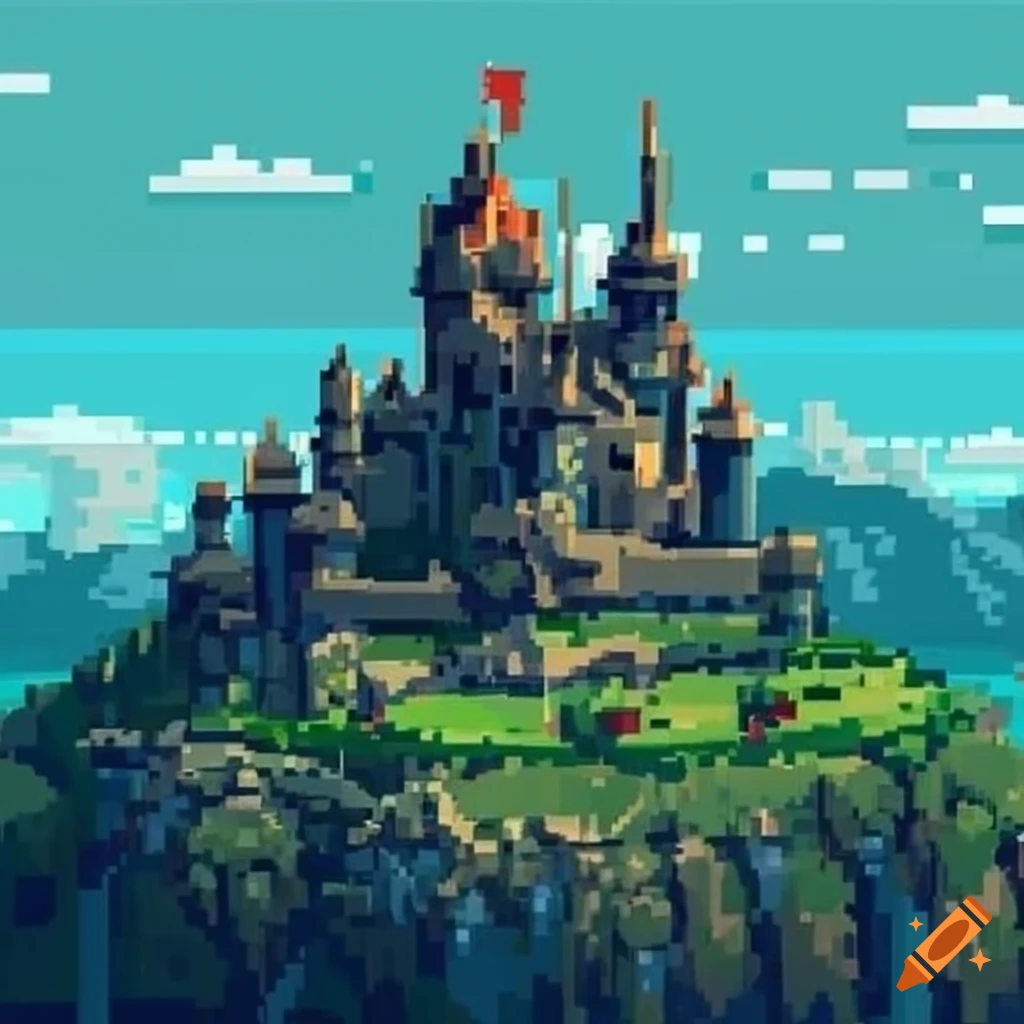 Pixel art castle landscape background on Craiyon