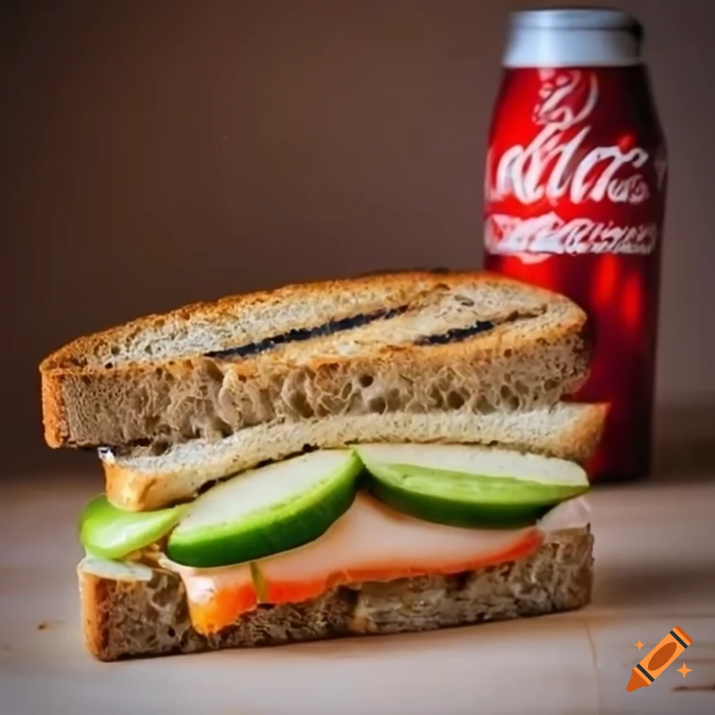 Grilled vegetable bread sandwich with a 250ml coke on Craiyon