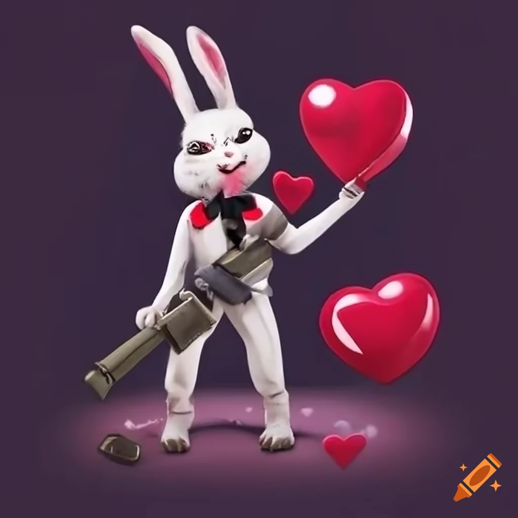 Valentine rabbit with gangster outfit and bazooka on Craiyon