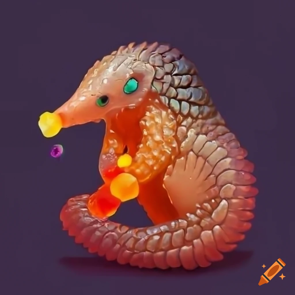 Colorful iridescent orange jelly gummy pangolin female fursona eating ...