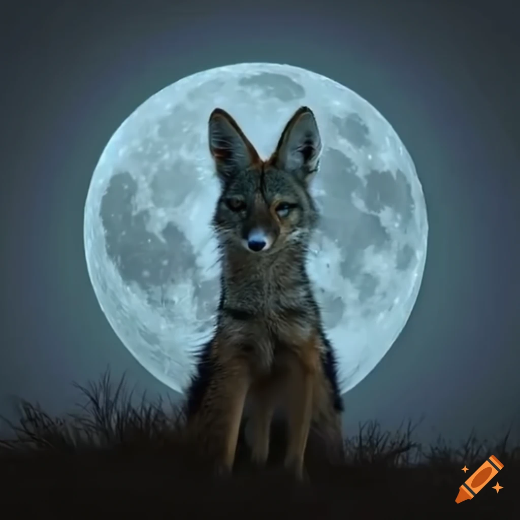 Jackal tracking prey in eerie moonlight with heightened sense of smell ...