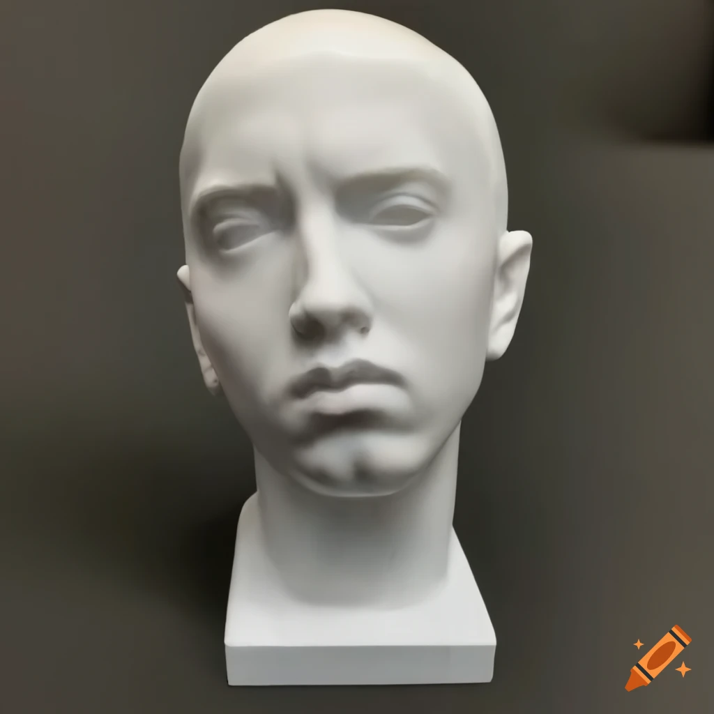 Marble statue of Eminem with white translucent eyes on Craiyon