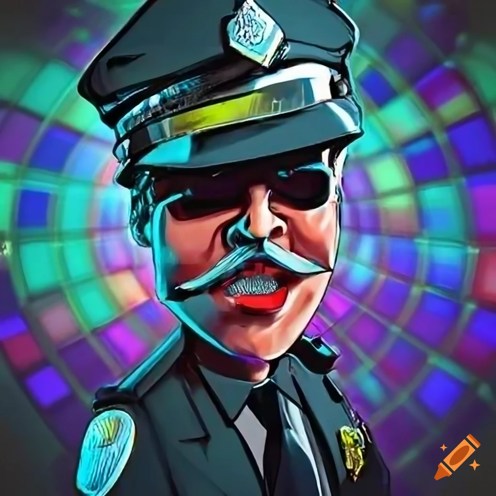 Police officer at a disco party on Craiyon